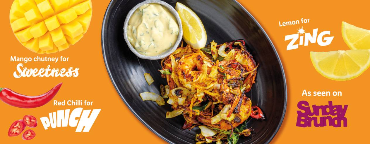 Punchy chilli prawns with mango raita